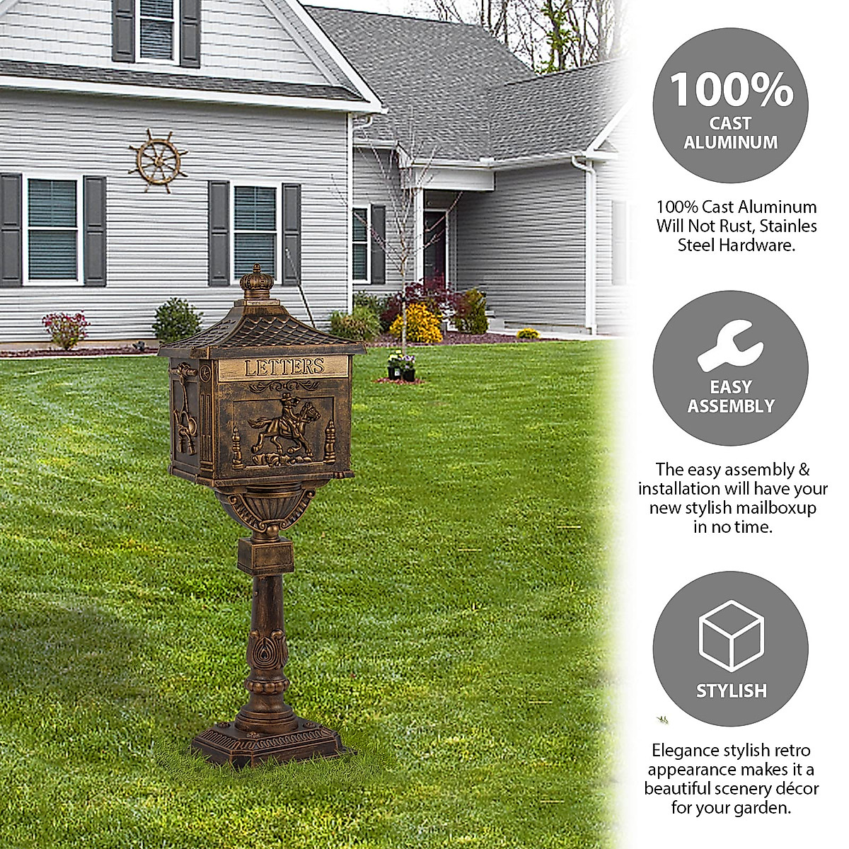 Polar Aurora Mailbox Cast Aluminum Bronze Mail Box Postal Box Security Heavy Duty New