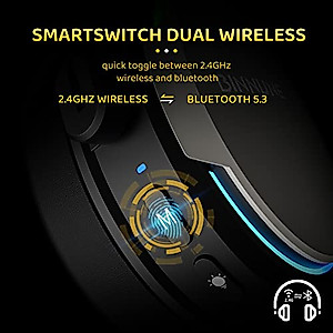 BINNUNE 2.4G Wireless Gaming Headset Headphones with Microphone for PS4 PS5 PC,Shining RGB,USB Gamer Headphones with Mic for Playstation 4|5,Bluetooth Mode for Switch,Durable Aluminum Frame