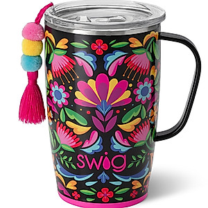 Swig Life 18oz Travel Mug, Insulated Tumbler with Handle and Lid, Travel Coffee Mug, Cup Holder Friendly Travel Mug, Stainless Steel 18 oz Tumbler, Reusable Insulated Tumbler with Lid (Caliente)