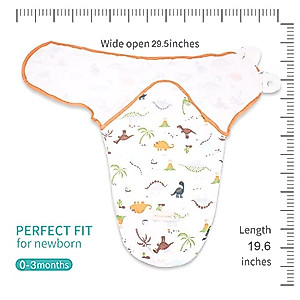 Hooyax Swaddle Blanket for Baby Boys and Girls, Cotton Swaddle Wrap Adjustable Sleep Sack for Newborn Baby, 3 Pack, Navy+Orange Stripe+Dinosaurs Small(0-3 Month)
