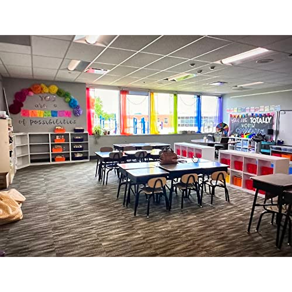 WPM 6 Piece Rainbow Sheer Window Panel Colorful Backdrop Bright Curtains Set for Playroom, Nurseries, Bedroom Lime, Orange, Red, White, Bright Yellow, Navy Drapes Kids (84" Long)