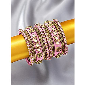 Aheli Ethnic Handmade Silk Thread Faux Stone Studded Bangle Set Chuda Indian Wedding Wear Fashion Jewelry for Women (Light Pink)