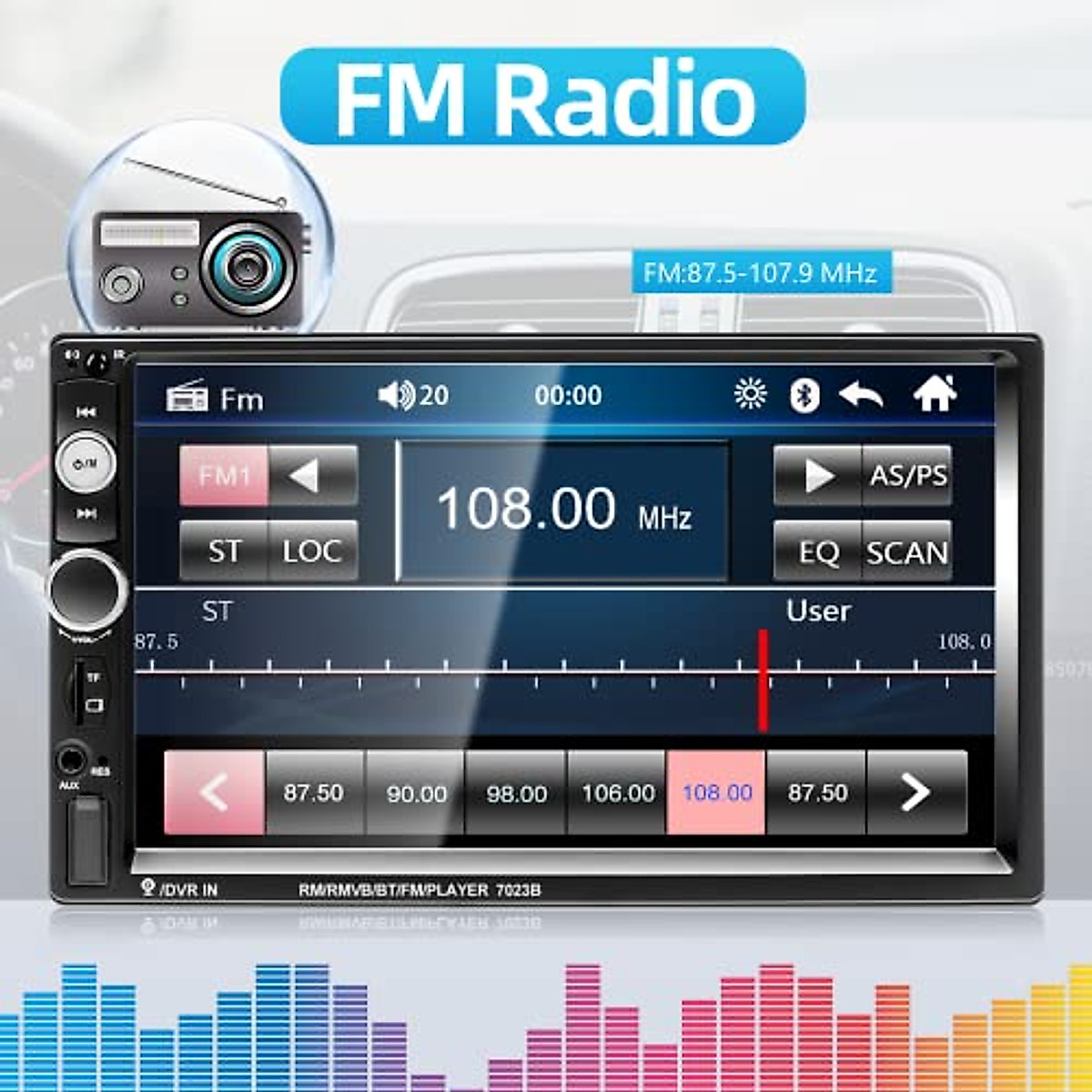 Double Din Car Stereo with Bluetooth and Backup Camera 7 inch HD Touchscreen Multimedia Car Audio Receivers Support FM USB TF Card AUX-in Mirror Link+Remote Control+Wireless Steering Wheel Control