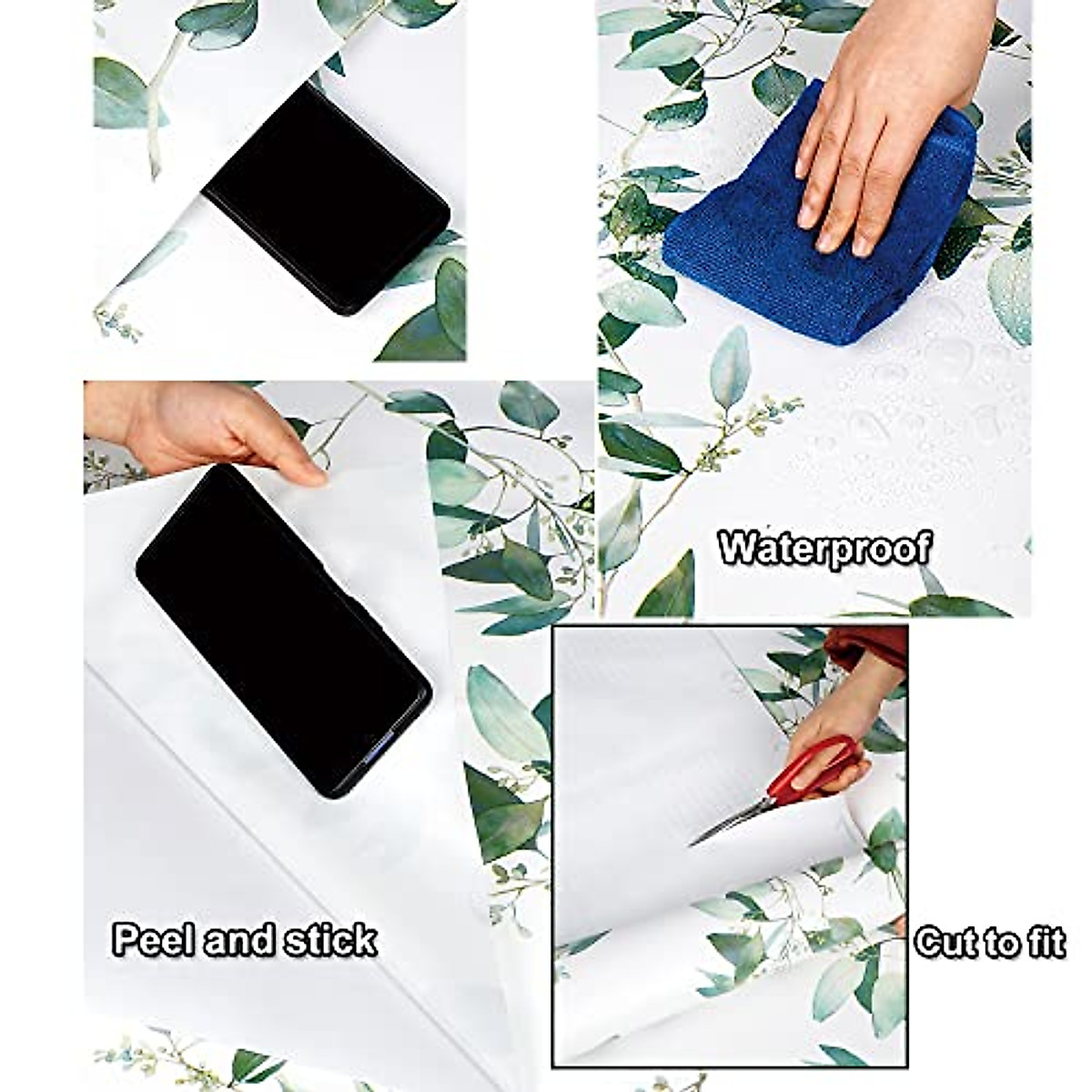 Yifasy 2 Pack Furniture Liners Green Leaf Shelf Drawer Lining Papers Self-Adhesive PVC Countertop Stickers 17.7 Inch Wide