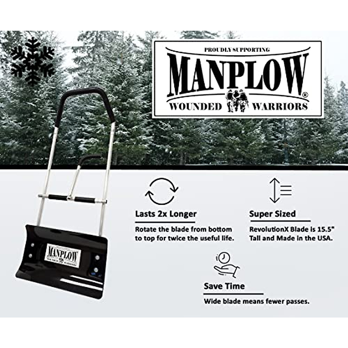 MANPLOW Special Release Winter Warrior 24” RevolutionX with Power U Handle and Throw Bar