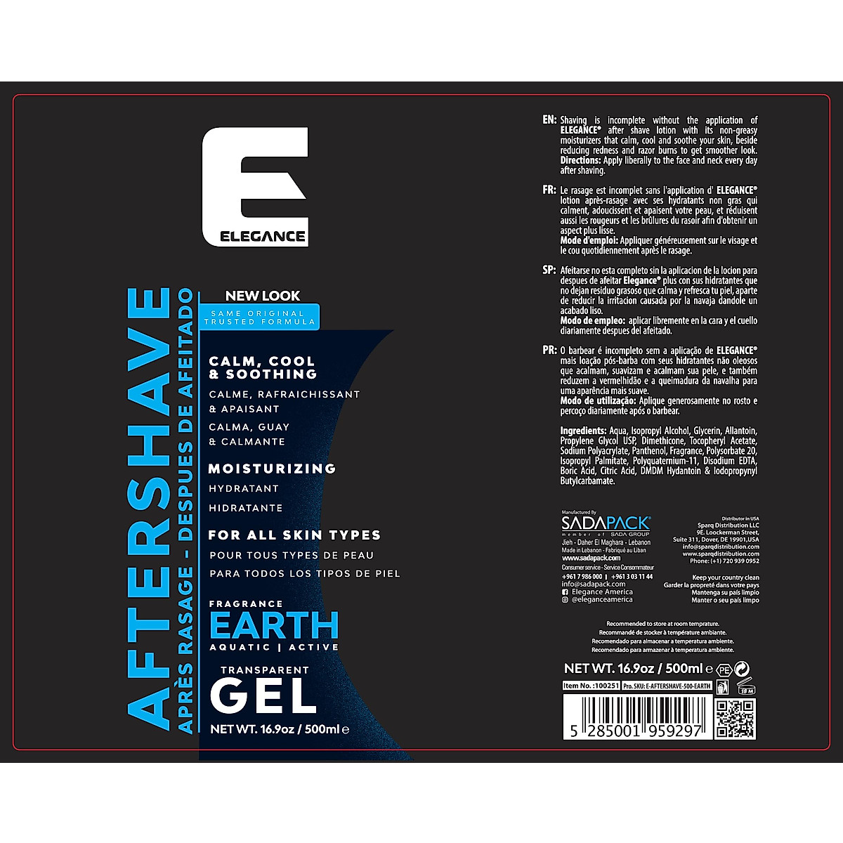 Elegance After Shave Lotion for Men, 500ml, Earth (Blue), Real Shaving Relief, After Shave that Hydrates and Revitalizes your Skin, 16.9 Oz Earth Blue)