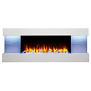 SimpliFire 60-Inch Format Floating Mantel Wall Mount Electric Fireplace | Finished White Mantel | Log & Crystal Hearth Options | 1500 Watt Heater | Remote Control Included