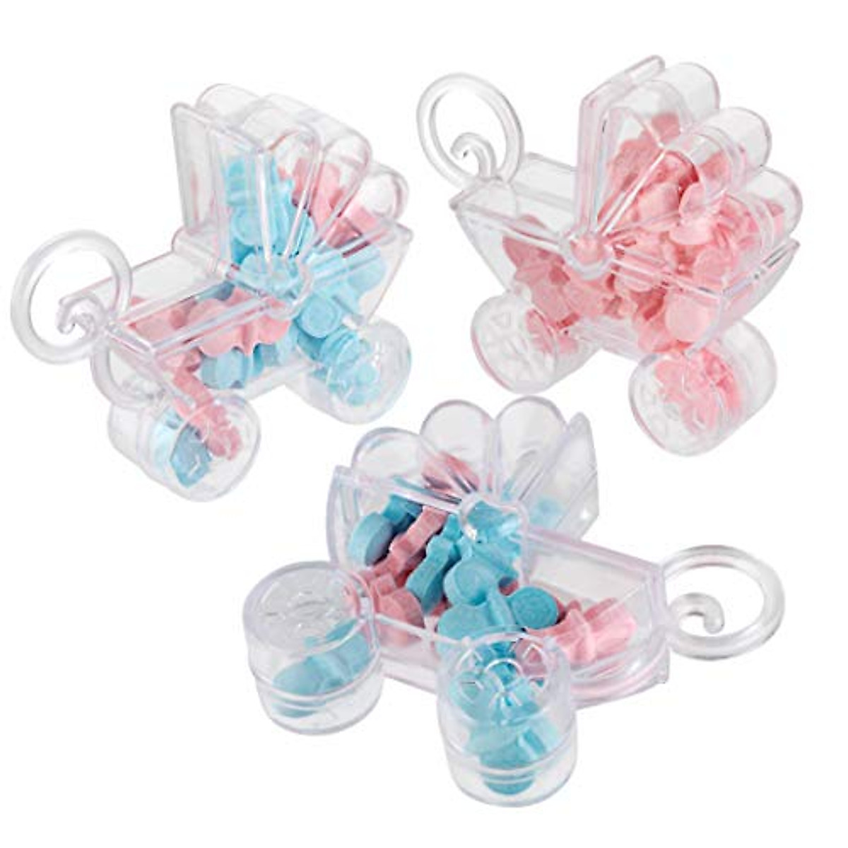 Baby Carriage Shaped Acrylic Candy Boxes - 12 Pack - 2.75"x2.75"x0.71" - Perfect for Weddings, Birthdays, Party Favors and Gifts | Cute Clear Plastic Containers | Clear Fillable Ornaments Crafts Decorations
