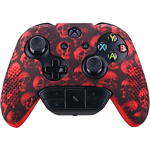 9CDeer Studded Protective Customize Transfer Printing Silicone Cover Skin Sleeve Case + 8 Thumb Grips Analog Caps for Xbox One/S/X Controller Skull Red Compatible with Official Stereo Headset