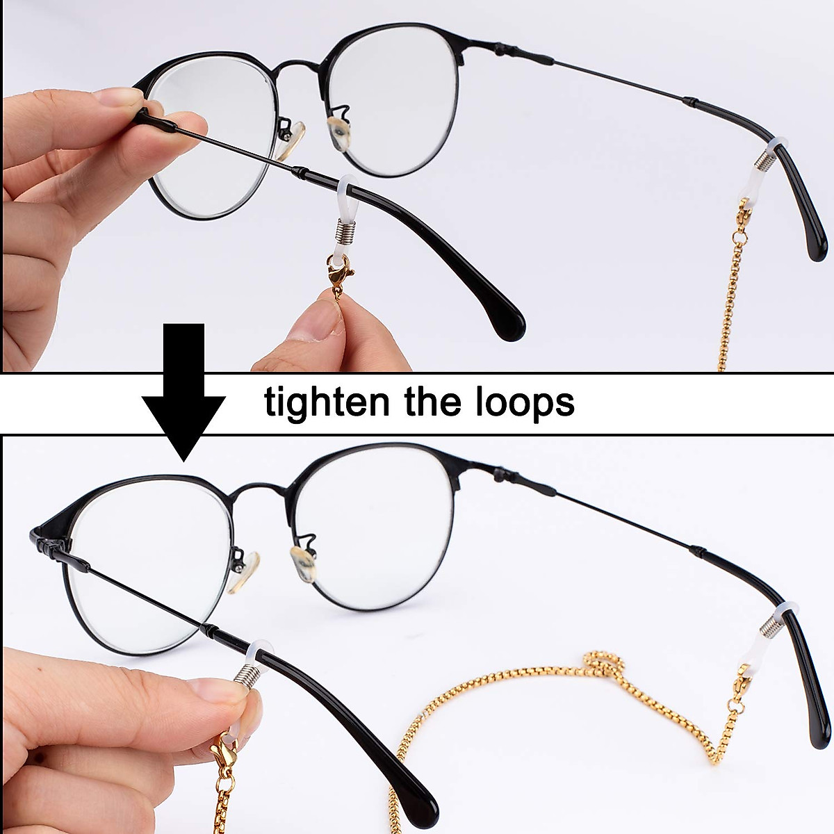 Whaline 3 Pieces Eyeglasses Chain Sunglass Neck Strap Holder with 6 Pcs Adjustable Rubber Ends Connectors (Silver Golden Black)