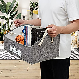 Thankspaw Dog Toy Box, Large Dog Toys Storage with Handle, Fabric Trapezoid Dog Toy Bin, Collapsible Basket Chest Organizer, Perfect for Pet Toys, Blankets, Dog Toys and Accessories