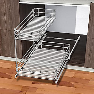 Under Sink Organizer and Storage, Auledio Under the Sink Organizer Pull Out Cabinet Organizer, 2 Tier Under Cabinet Storage Chrome Cabinet Pull Out Shelves for Kitchen, Bathroom