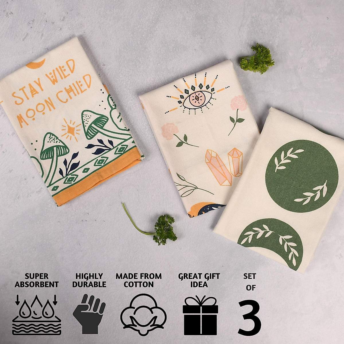 Folkulture Kitchen Towels or Dish Towels for Kitchen, 18x28 Inches Tea Towels with Hanging Loop or Hand Towels, 100% Cotton, Set of 6, Modern Abstract Dish Towels, Flour Sack Hand Towel