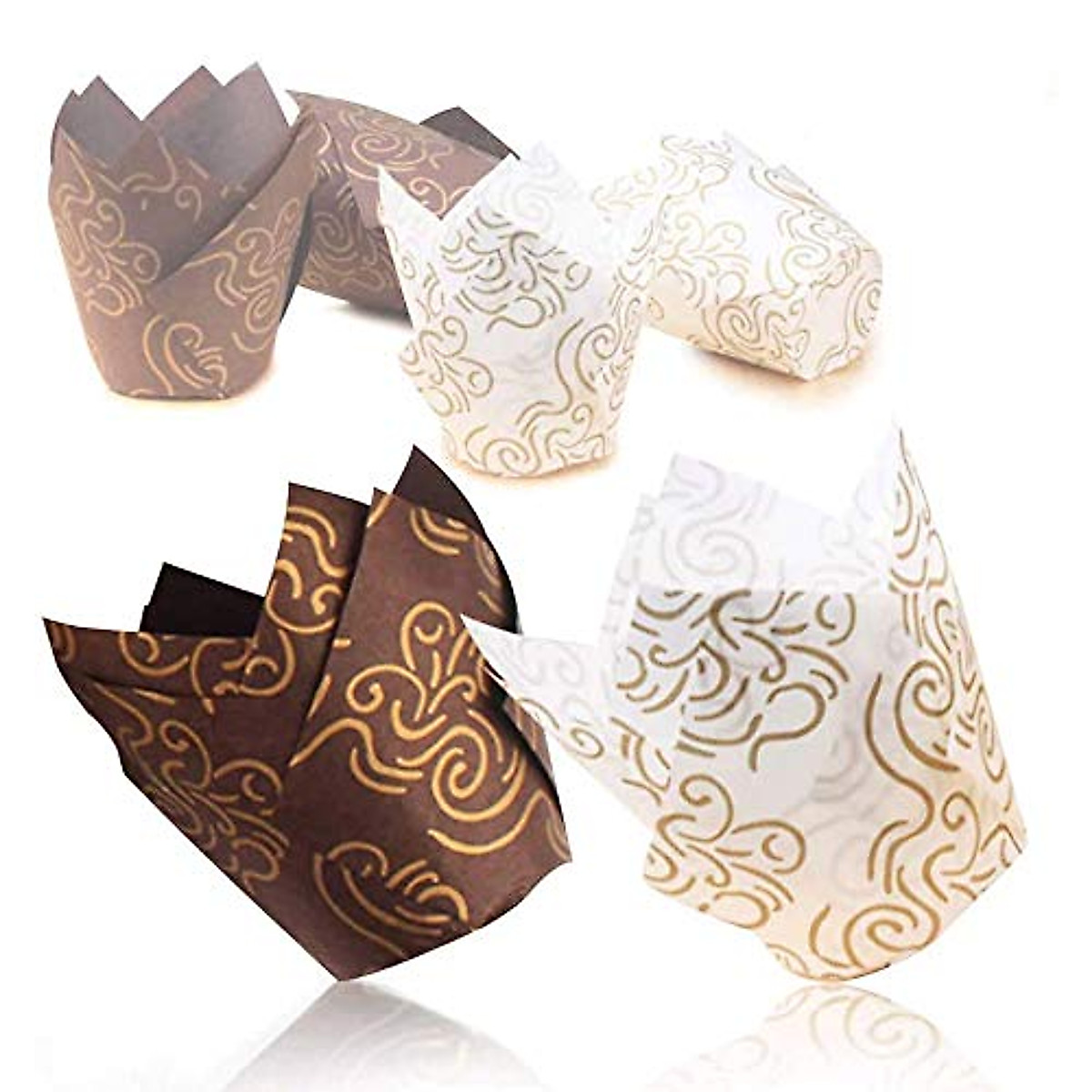 Tulip Cupcake Liners,100 pieces Cupcake Paper Muffin Cups with Gold Print for Baking, Perfect for Festive Occasion(Packaging Upgrade)