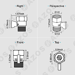 AZOS Brass Shut Off Valve, Water Flow Control Valves for Handheld Shower Head, G1/2 Shower Water Pressure Regulator, Shower Flow Control Valve Chrome