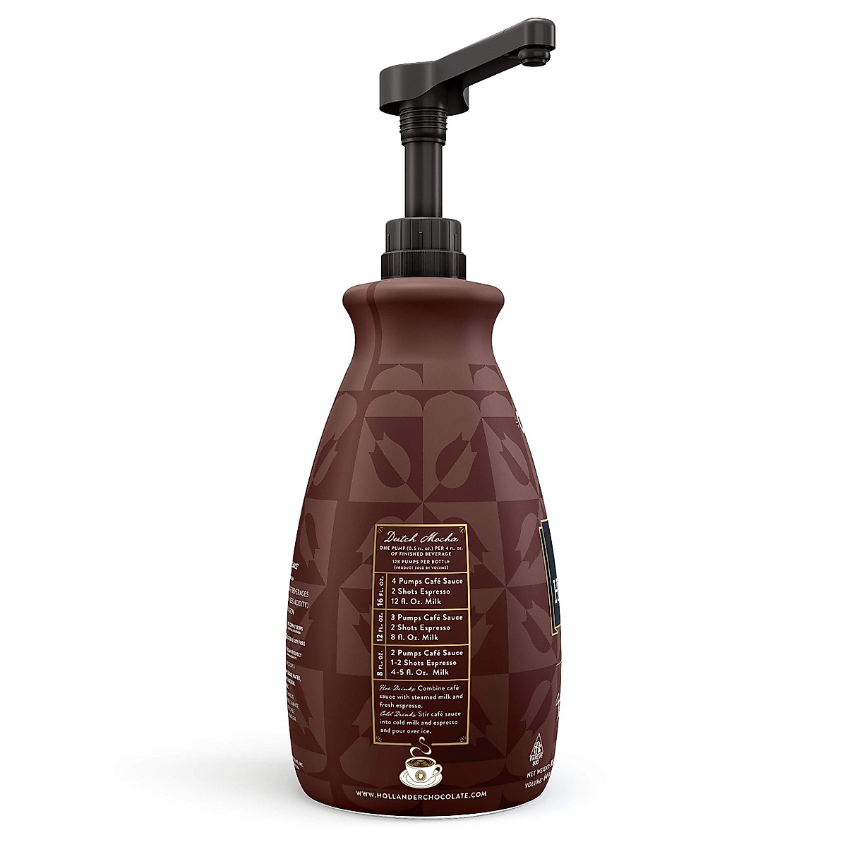 Dutched Chocolate Café Sauce™ by Hollander Chocolate Co. | Perfect for the Professional or Home Barista | Rainforest Alliance Certified | Net Wt. 89 oz (64 fl. Oz.) Large Bottle (PUMP Included)