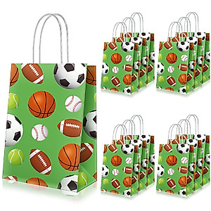 Epakh 20 Pcs Sports Party Favor Bags Football Party Goodie Bag Sport Party Gift Bags with Handles for Soccer Baseball Basketball Football Sports Themed Birthday Baby Shower Party Supplies Decorations