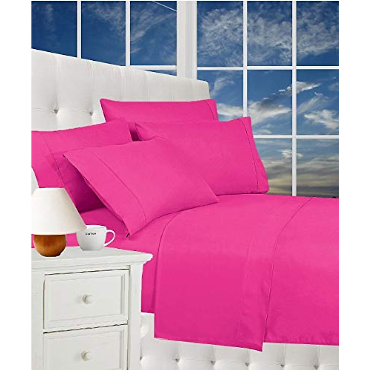 CELINE LINEN Luxurious Bed Sheets Set on Amazon 1800 Thread Count Egyptian Quality Wrinkle Free 4-Piece Sheet Set with Deep Pockets 100%, King Pink