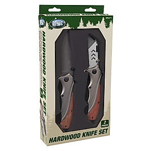 Performance Tool W9371 Hardwood and Aluminum Pocket and Utility Knife Set with Drop Point Blades and Inline Blade Locks and Clips (2 Pieces)