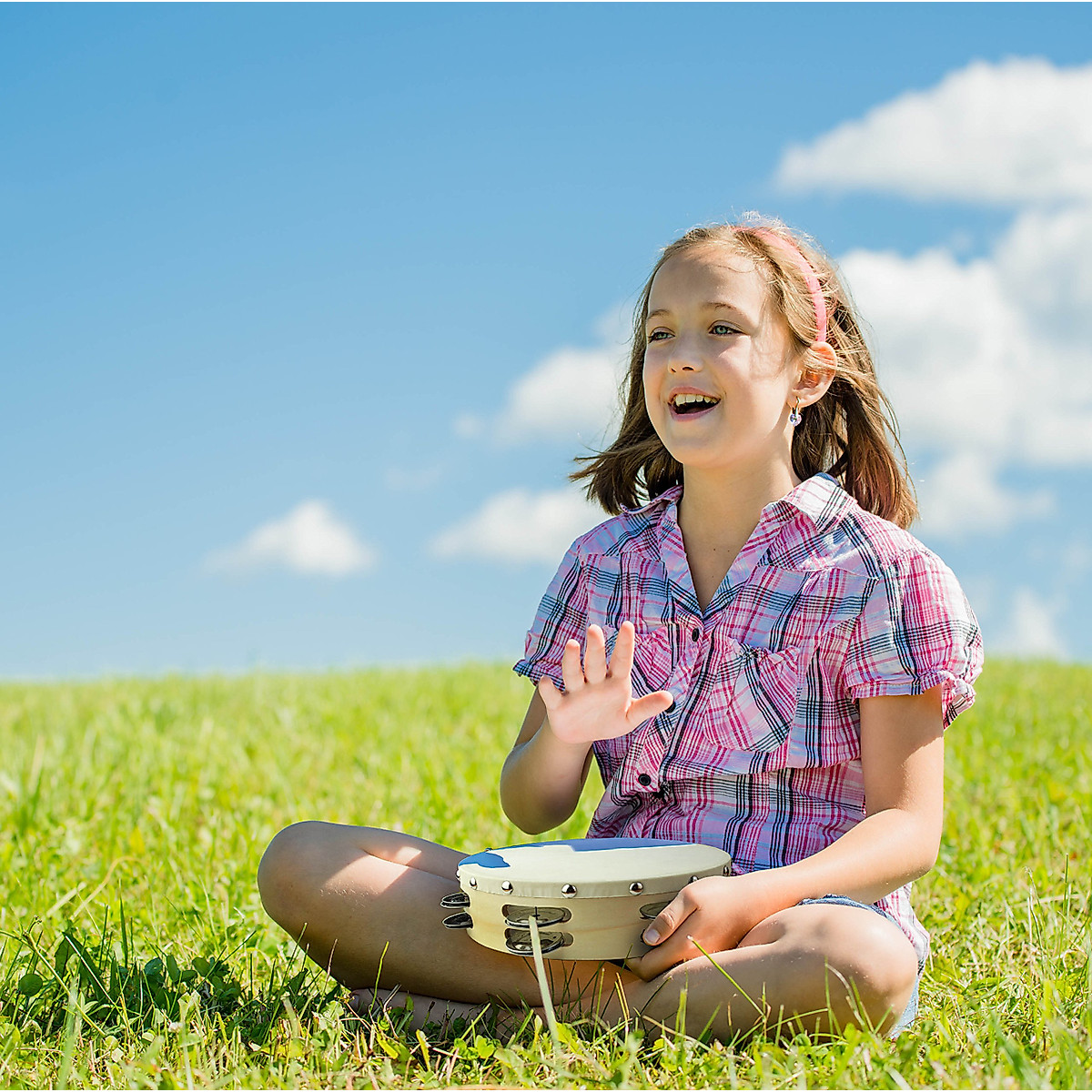 Tambourine 8 inch Double Row Jingles - Handheld Tambourine for Church Kids Adults