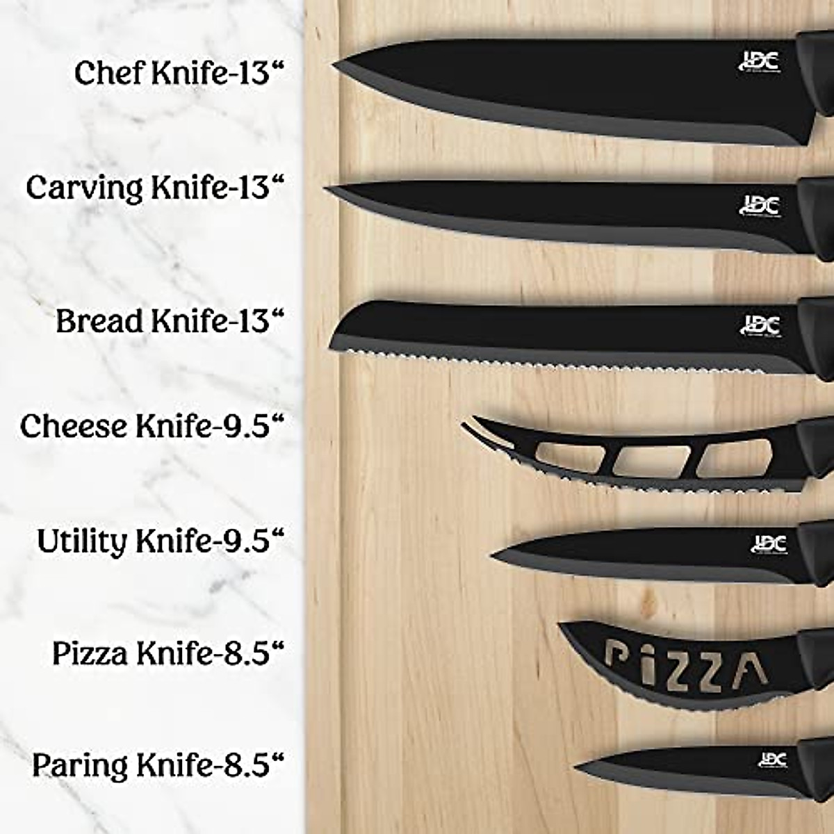 Lux Decor Collection Knife Set - 7 Piece Knives Set For Kitchen | Ultra Sharp Serrated Knife | Black Steak Knives Set | Rust Proof and Scratch Resistant Sharp Knives| Kitchen Knife Set