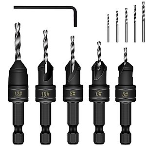 82°Countersink Drill Bit Set Power Tools Accessories with 5 Pcs Replaceable Drill Bits 3/8”Quick-Change Drill Bits, Woodworking Chamfered Adjustable Drilling Tool Kit Woodworking Tool (5Pcs/Set)