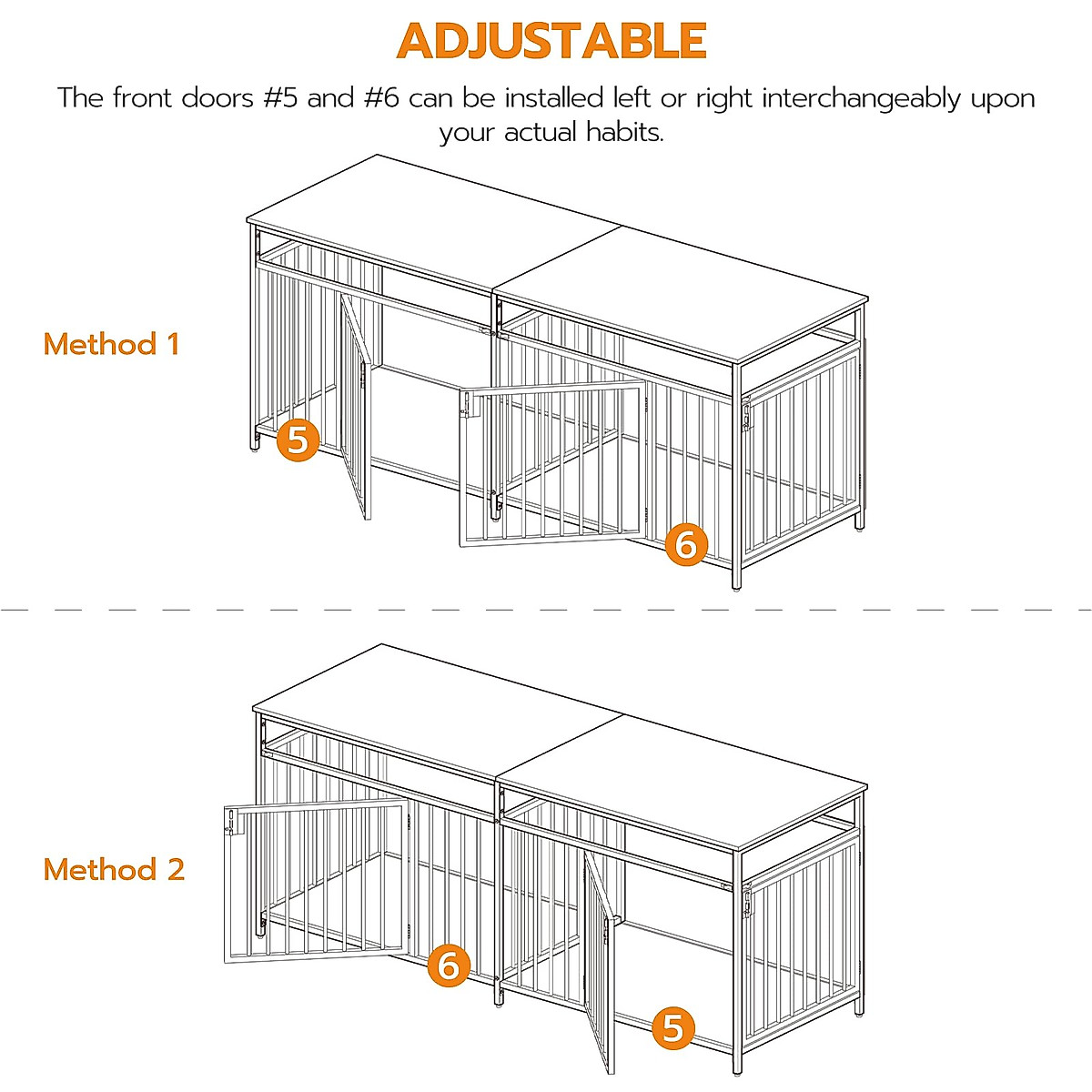 HOOBRO Dog Crate Furniture, 62.9" Dog Kennel Indoor End Table with Removable Divider, Three Doors Wooden Cage for Large/Medium/Small Dog, Heavy-Duty Chew-Resistant, Rustic Brown and Black BF160GW03