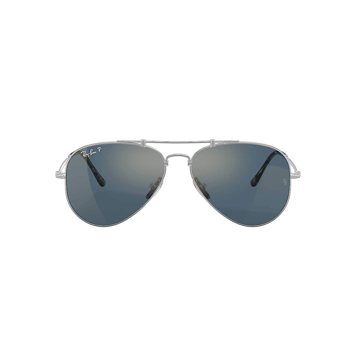 Ray-Ban RB8125M Titanium Aviator Sunglasses, Demi Gloss Silver/Polarized Blue Mirrored Gold, 58 mm
