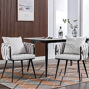 Wycian Comfortable Chairs, Cream Chair Vanity 2PCS Velvet with Woven Tufted Backrest Details Seat Height 18" for Living Room Bedroom Dining Rooms Garden