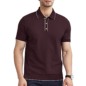 ALTAIREGA Men's Cotton Polo Shirts Casual Short Sleeve Classic Fit Shirt with Knit Rib Trim Hem A-Wine Red
