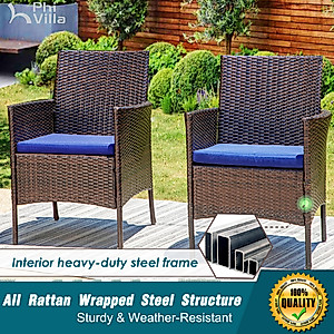 PHI VILLA Patio Wicker Chair Set of 2, Outdoor Modern PE Rattan Armchair with Removable Cushions for Deck, Porch, Balcony