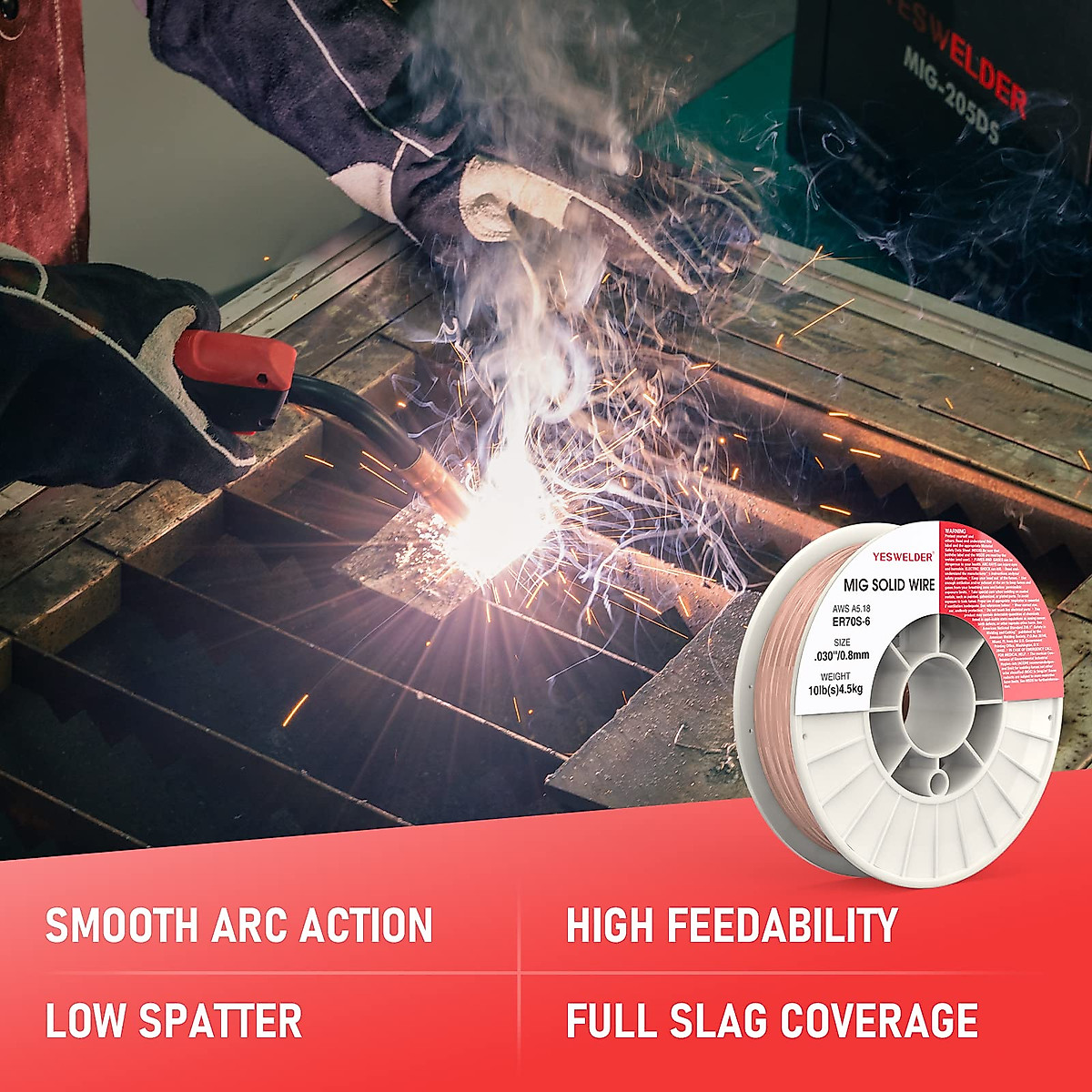 YESWELDER ER70S-6 .030-Inch on 10-Pound Spool Carbon Steel Mig Solid Strong ABS Plastic Spool Welding Wire