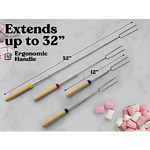 Zulay Sturdy Marshmallow Sticks for Fire Pit Extra Long - Great Smores Sticks Smores Kit for Fire Pit - Marshmallow Roasting Skewers - Hot Dog Fork Bonfire Glamping Camping Accessory 32" 5 Pack Bundle