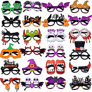 Garma 24 Pcs Halloween Glasses for Kids, Halloween Party Favors Plastic Party Glasses, Glitter Eyeglasses Halloween Photo Booth Props, Halloween Decorations with Pumpkin, Spider, Ghost Novelty Eyewear