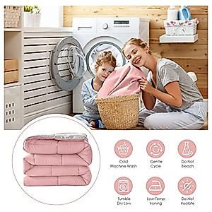 Homelike Moment Comforter Set, Queen Size Pink and Grey Bed Comforters, All Season Lightweight Full Bedding, Reversible Duvet Insert 3 Pieces - 1 Comforter 2 Pillow Shams, Summer Blanket