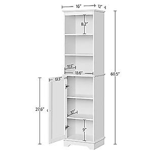 Yaheetech Bathroom Cabinet, Storage Cabinet with 3 Open Shelves & Single Door, Floor Freestanding Tall Linen Cabinet, Narrow Corner Organizer for Bathroom, Living Room, White