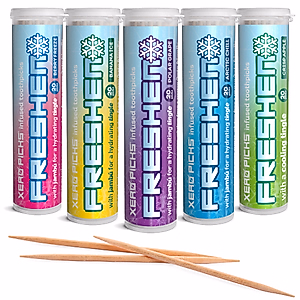 Xero Picks Freshen - Infused Flavored Toothpicks - Cooling Fresh Breath - 100 Picks - 5 Pack - Variety- polar grape, arctic chill, banana ice, berry freeze and crisp apple