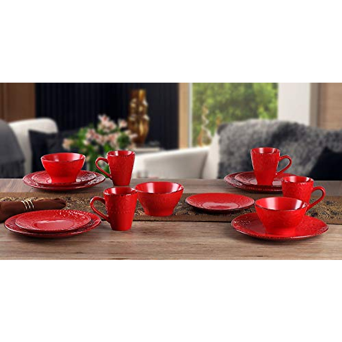 Lorren Home Trends LH526 Dinnerware Set for Entertaining, One Size, Red