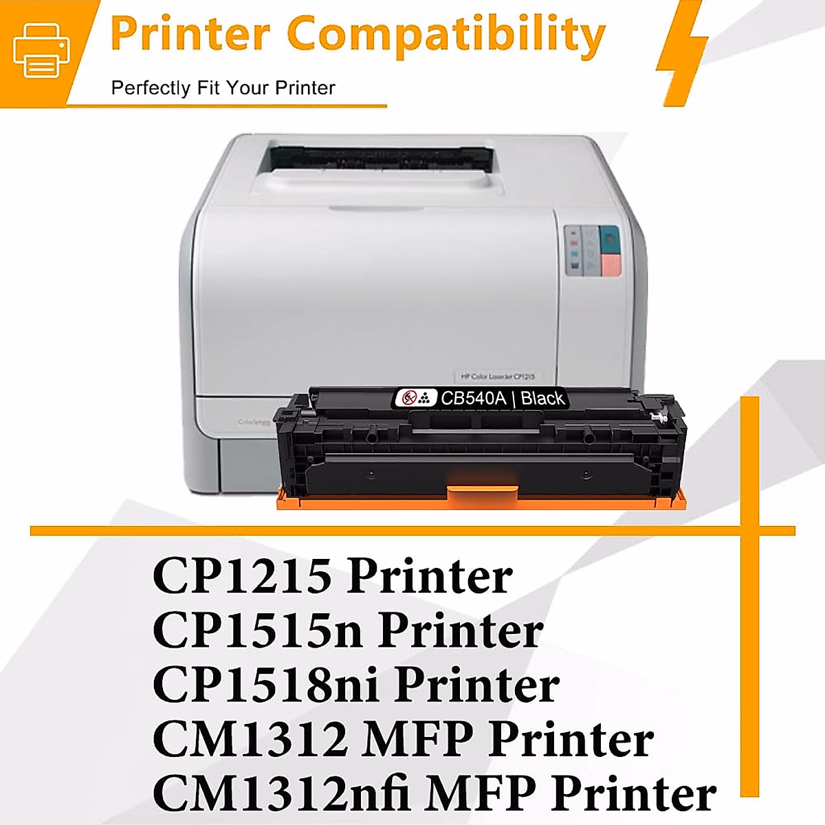 125A Black Toner Cartridge CB540A Replacement for HP 125A CB540AD Color CP1215 CP1518ni; MFP CM1312nfi Printer Ink 2 Pack