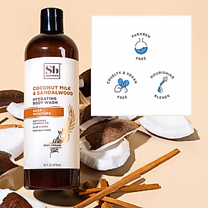 Soapbox Body Wash, Coconut Milk & Sandalwood - Moisturizing Body Wash Cleanser w/Aloe Vera & Shea Butter | Paraben Free, Gluten Free, Cruelty Free & Vegan Body Wash, 16oz Bottles (Pack of 3)