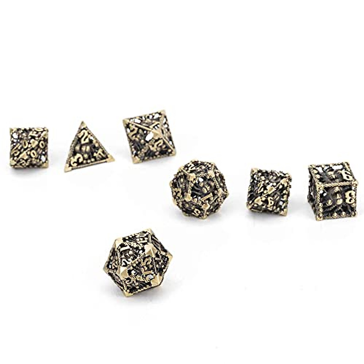 LANSAI Metal DND Hollow Polyhedral Beholder Dice Set D&D Suitable for Dungeons and Dragons Role Playing Games(Bronze)