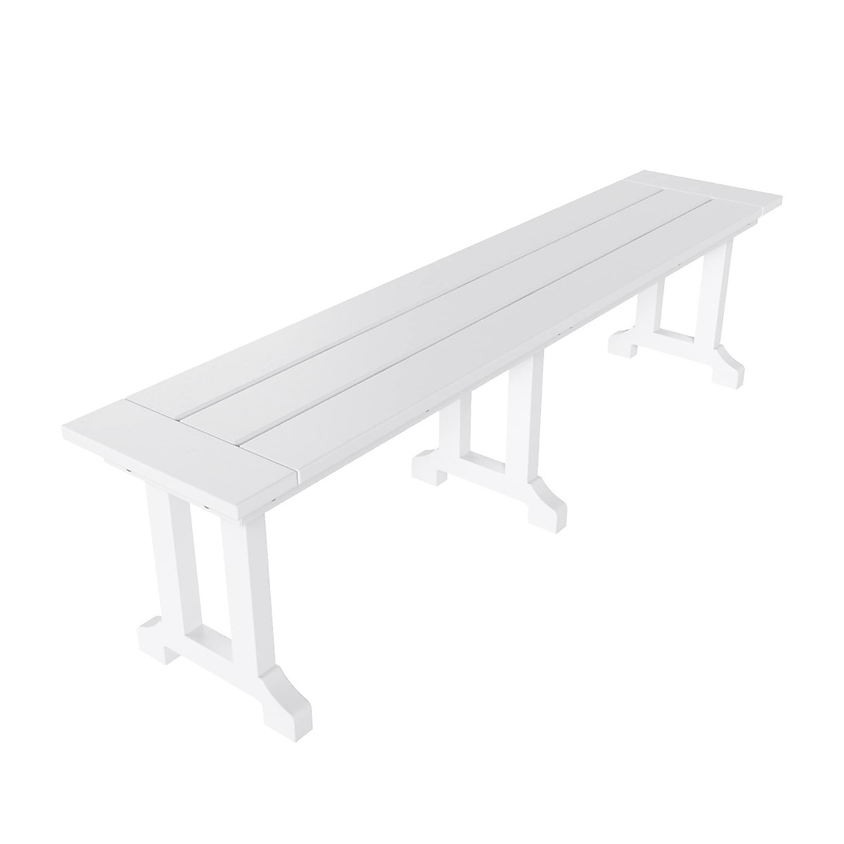 WO Outdoor Furniture 65” Long Trestle Horizontal Poly Lumber Bench Seat Chair, UV and Weather Resistant, Perfect for Dining, Patio, Garden, Balcony, Porch, Backyard, (White)