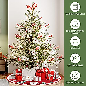 FYY Christmas Tree Skirt, 48 Inch Soft Plush Xmas Tree Skirt, Large Red Christmas Tree Ornaments Mat with Snowman Snowy Pattern for Christmas Decorations Holiday Party Home Decor