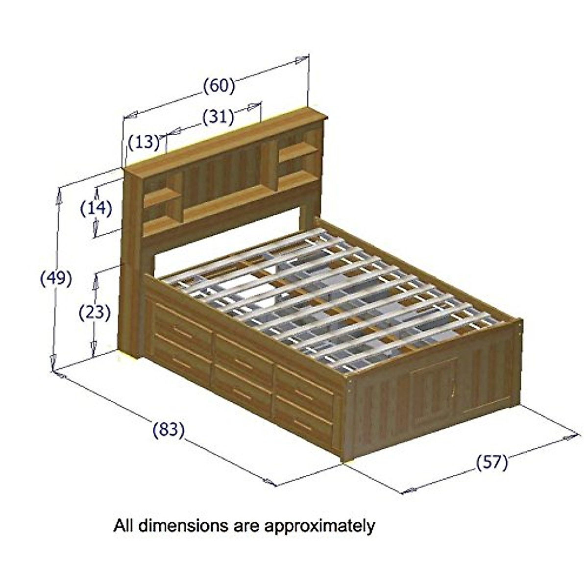 Discovery World Furniture Charcoal Full Size Bookcase Captain Bed with 6 Drawer Storage on ONE Side Opposite Side is Open