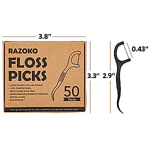 Natural Dental Floss Picks High Toughness Charcoal Toothpicks Sticks-Vegan,Eco-Friendly Sustainable Flossers for Teeth Cleaning (400 Count)