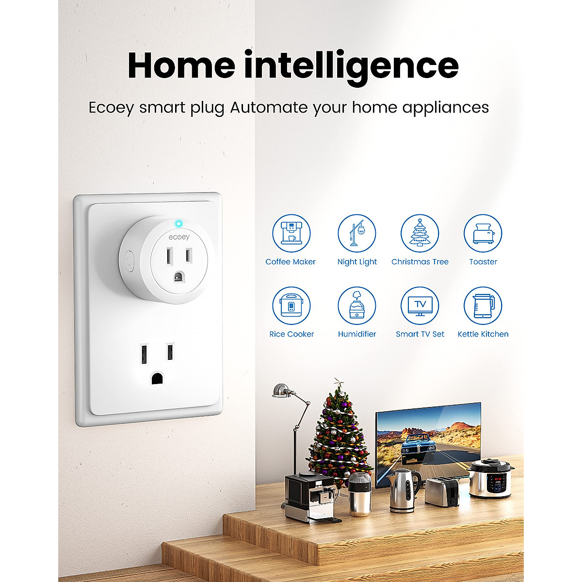 Ecoey Smart Plug - Smart Outlet with Alexa and Google Home for Voice Control, Smart Home Wi-Fi Outlet with Remote Control and Timing, Familywell Pro APP, ETL Listed, GW2001, 2 Packs