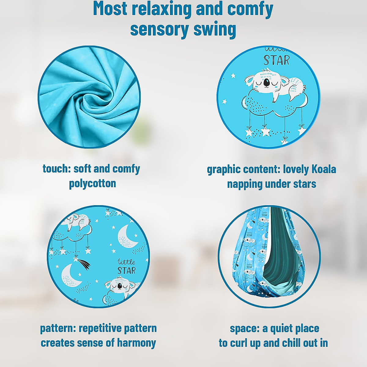 KidzAdventure Sensory Swing for Kids & Adults | Double-Layer Cloth Outdoor Indoor Therapy Swing Chair for Kids |Durable and Comfy Indoor Hammock Swing Chair for Bedroom – Little Star Theme