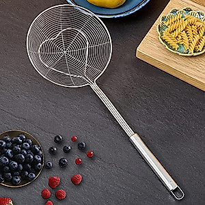 Strainer Spoon, 6.3 Inches Pasta Spoon Strainer with Long Handle Stainless Steel, Eisinly Kitchen Frying Utensil Food Strainer Skimmer Spoon for Cooking