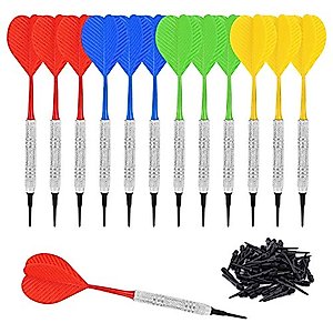 Accmor 12 Pcs Soft Tip Darts, 13g Plastic Tip Darts Set, Attach Extra 100 Black 2BA Replacement Tips, Soft Tip Darts for Electronic/Plastic Dartboard
