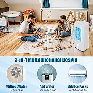 PETSITE Evaporative Air Cooler, 3-IN-1 Cooling Fan & Humidifier with Remote, 2 Ice Packs, 15H Timer, 1.3 Gal Water Tank, Personal Swamp Cooler for Bedroom with Cold Air